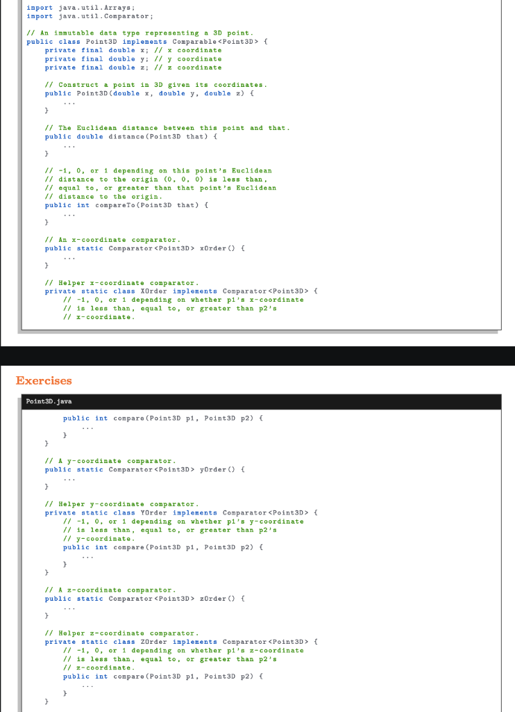Exercise 3. (Comparable 3D Point) Implement an | Chegg.com