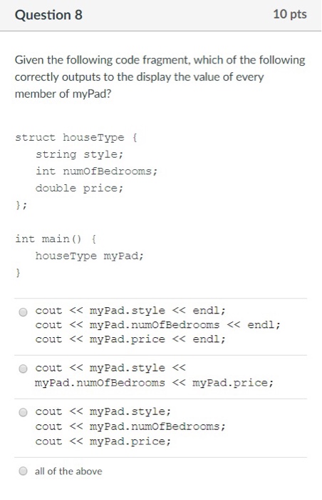 Solved Question 1 10 pts Given the following code fragment, | Chegg.com Solved Question 1 10 pts Given the following code fragment, | Chegg.com