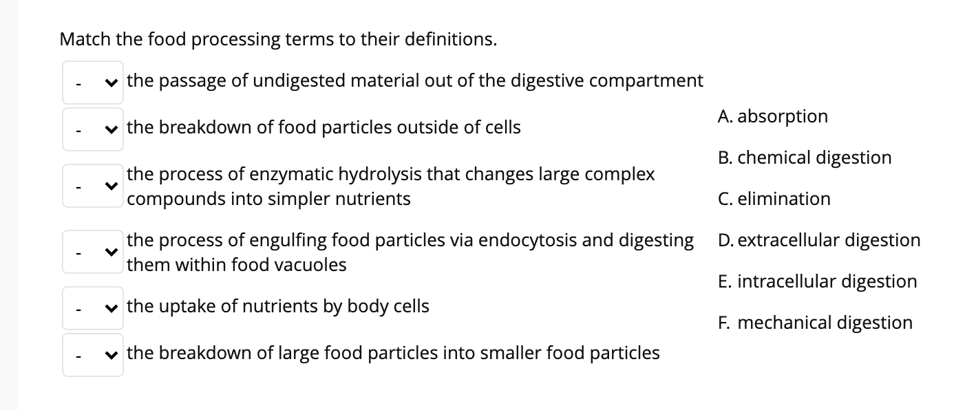 Solved Match the food processing terms to their definitions. | Chegg.com