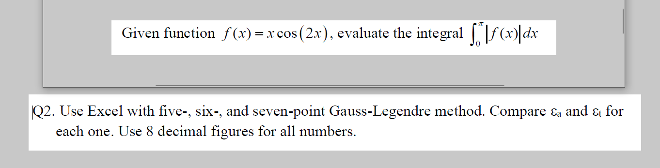 Solved Given function f(x) = x cos(2x), evaluate the | Chegg.com