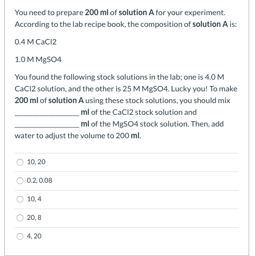 Solved You need to prepare 200 ml of solution A for your | Chegg.com