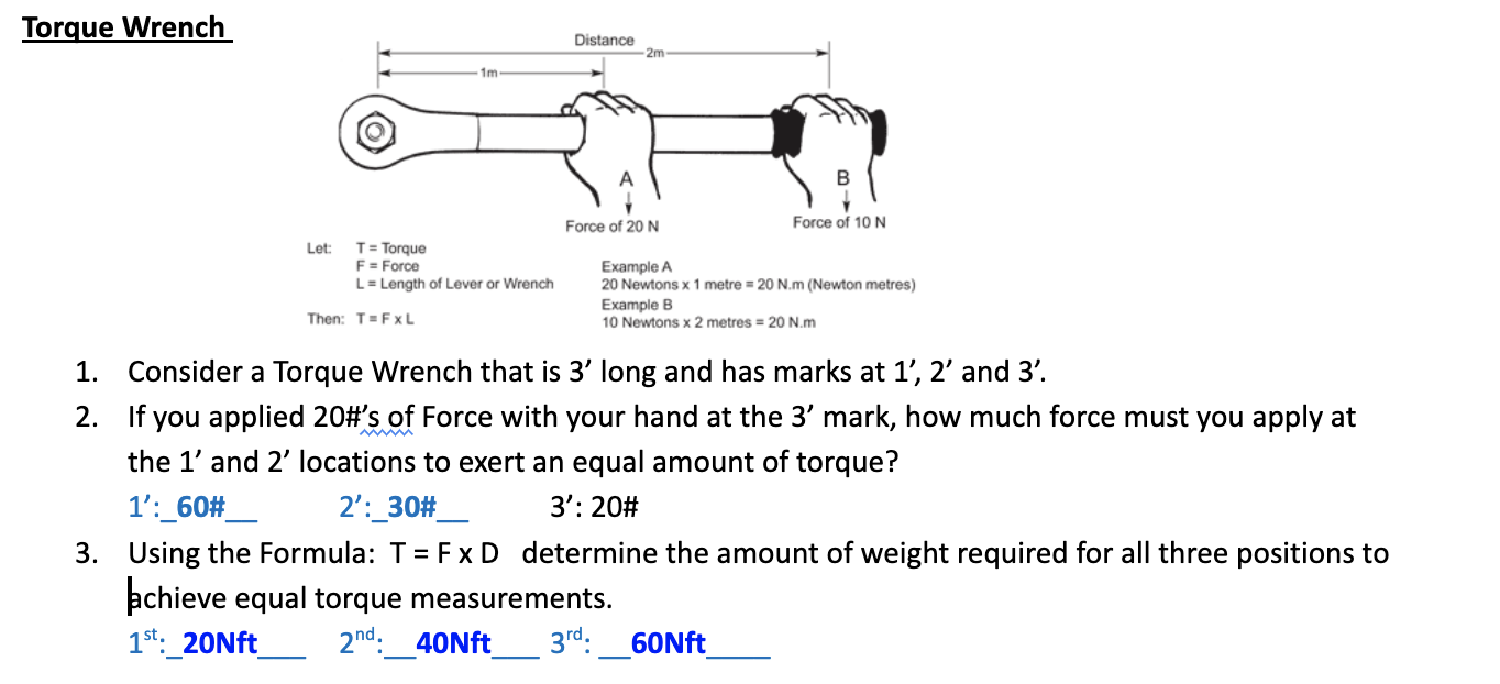 Solved Torque Wrench 1. Consider a Torque Wrench that is 3′ | Chegg.com