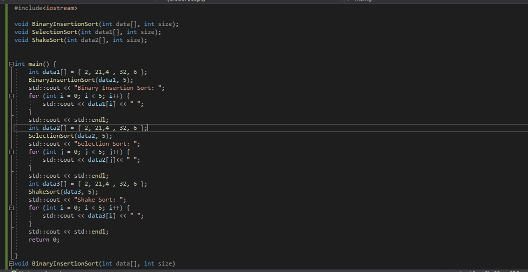 Solved #include void Binary InsertionSort(int data[], int | Chegg.com