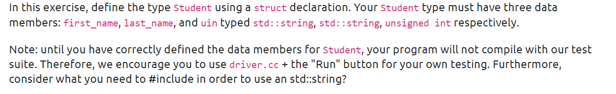 Solved C++ In this exercise, define the type Student using a | Chegg.com