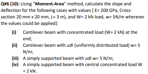 Solved Q\#6 (10): Using "Moment-Area" method, calculate the | Chegg.com
