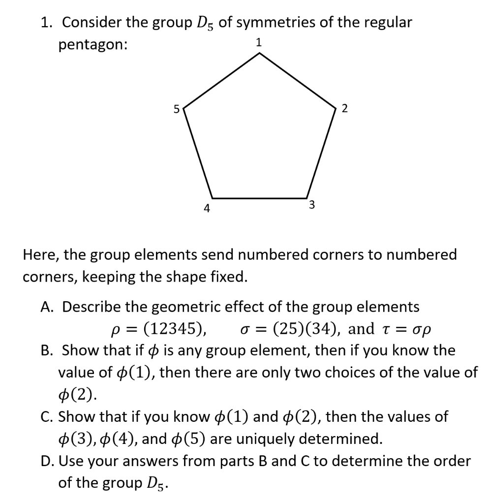 Solved 1. Consider the group D5 of symmetries of the regular | Chegg.com