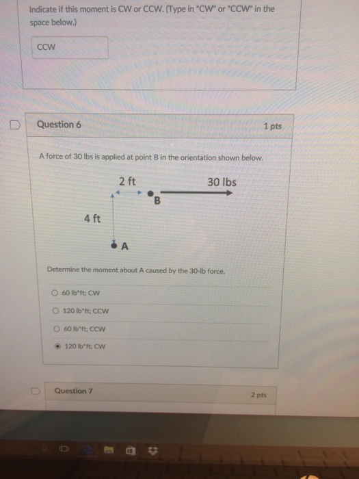 Solved Indicate if this moment is CW or CCW. (Type in "CW" | Chegg.com