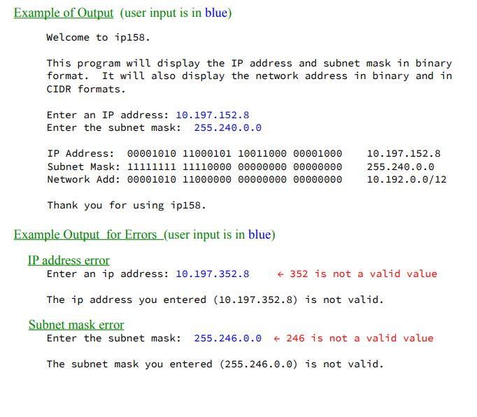 Program Name ip158 Description The program will | Chegg.com