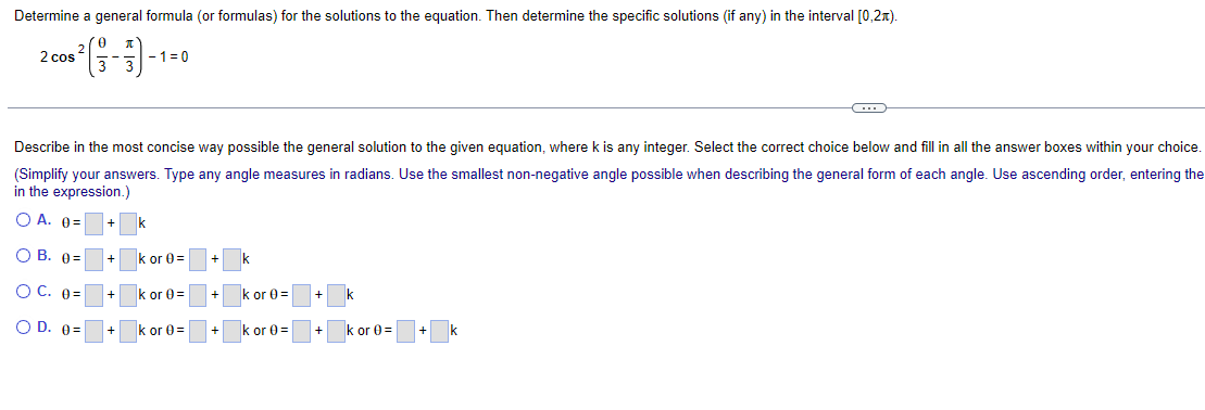 Solved 2cos2(3θ−3π)−1=0 Describe in the most concise way | Chegg.com