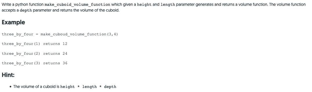 Solved Write a python function make cuboid volume function | Chegg.com