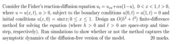 Consider the Fisher's reaction-diffusion equation | Chegg.com