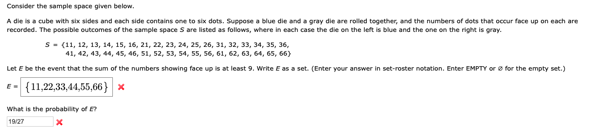 Solved Consider the sample space given below. A die is a | Chegg.com