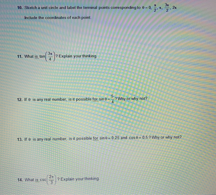 Solved 10. Sketch a unit circle and label the terminal | Chegg.com