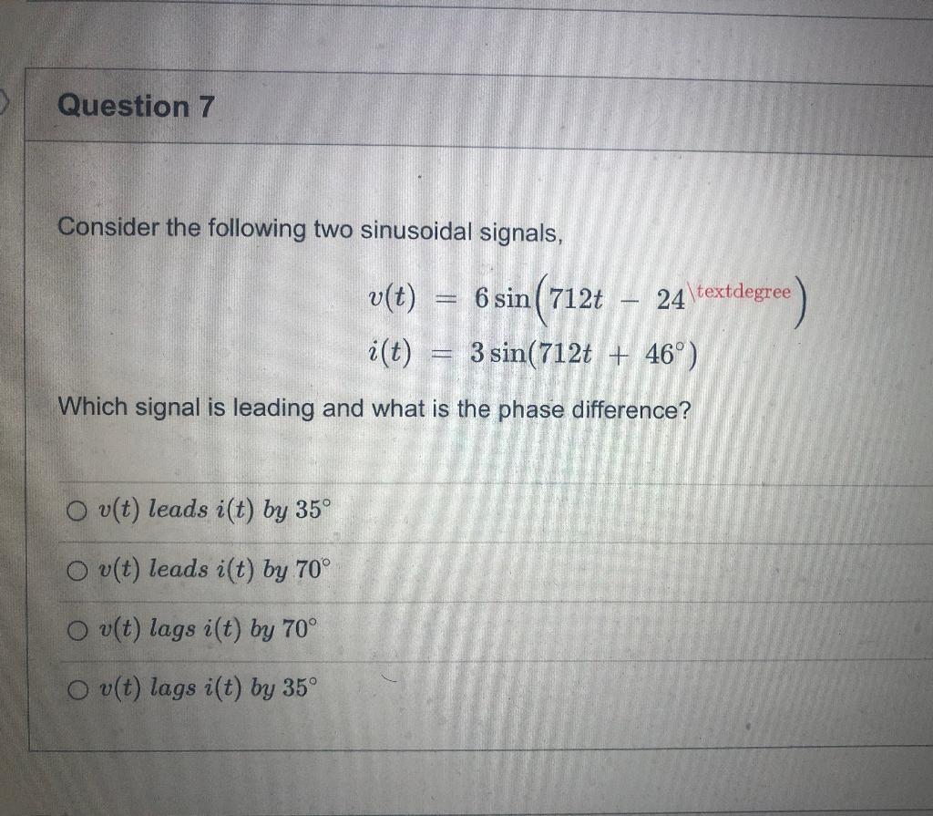 Solved Consider the following two sinusoidal signals, | Chegg.com