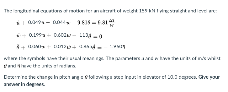 The longitudinal equations of motion for an aircraft | Chegg.com