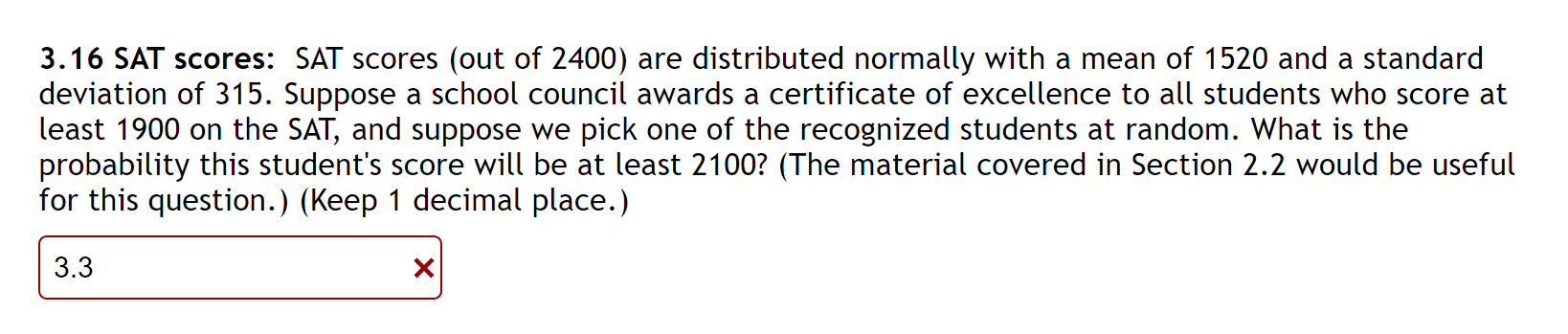 Solved 3.16 SAT scores: SAT scores (out of 2400) are | Chegg.com