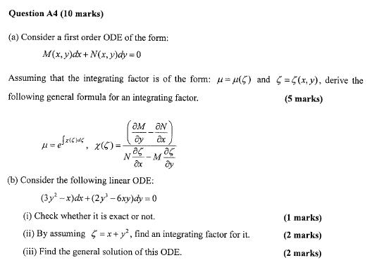 Solved Question A4 (10 marks) (a) Consider a first order ODE | Chegg.com