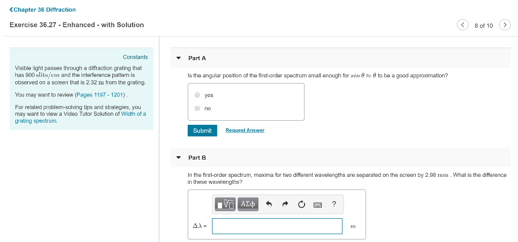Solved Chapter 36 Diffraction Exercise 36.27 - Enhanced - | Chegg.com