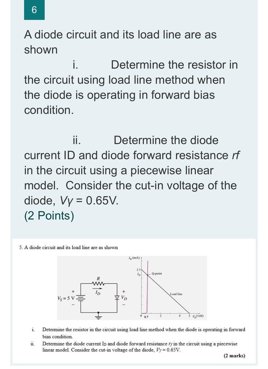 Solved 6 A diode circuit and its load line are as shown i. | Chegg.com