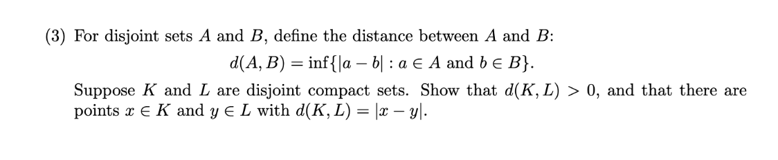 Solved For disjoint sets A and B, define the distance | Chegg.com