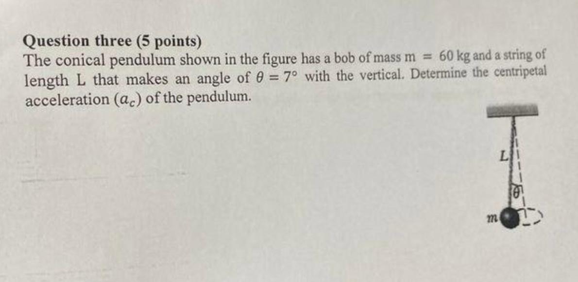 Solved Question three (5 points) The conical pendulum shown | Chegg.com