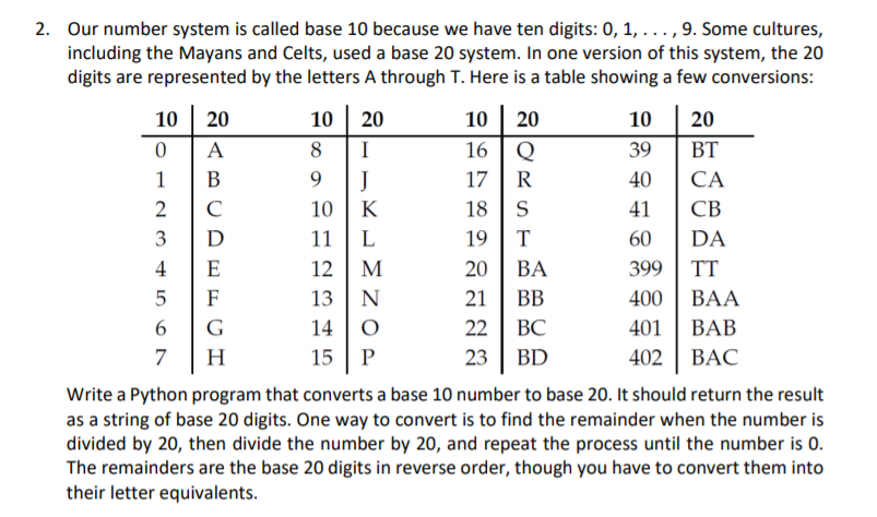 Solved without using # function for base 10 to 20 def | Chegg.com