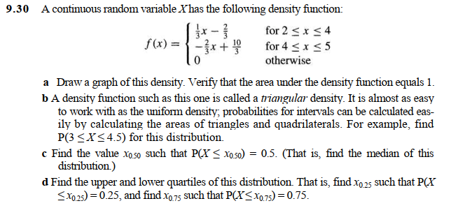 Solved 930 A Continuous Random Variable Xhas The Following 