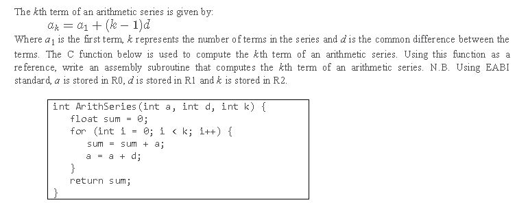 The kth term of an arithmetic series is given by Az = | Chegg.com