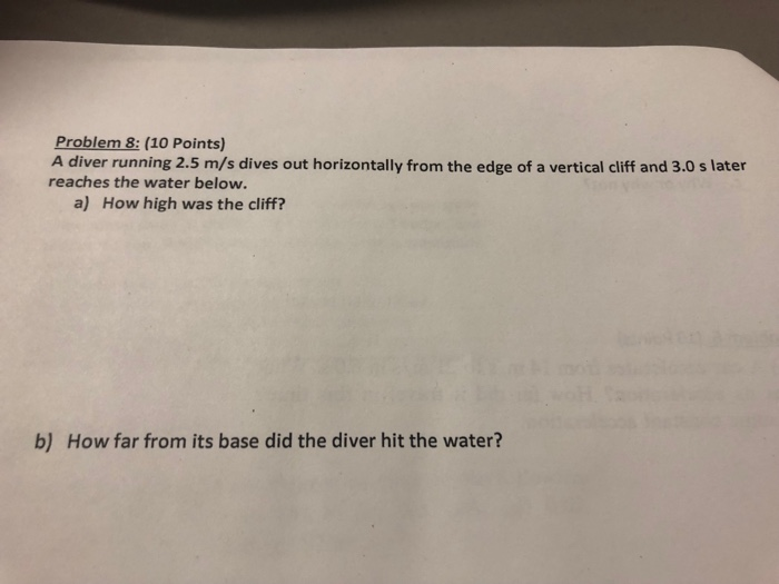 Solved Problem 8: (10 Points) A diver running 2.5 m/s dives | Chegg.com