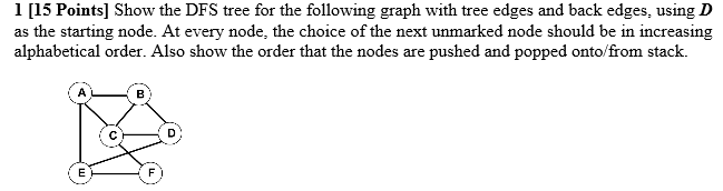 Solved 1 [15 Points] Show the DFS tree for the following | Chegg.com