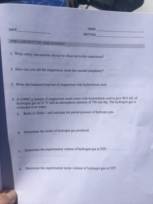 Solved NAME DATE PRE-LABORATORY ASSIGNMENT 1. What safety | Chegg.com