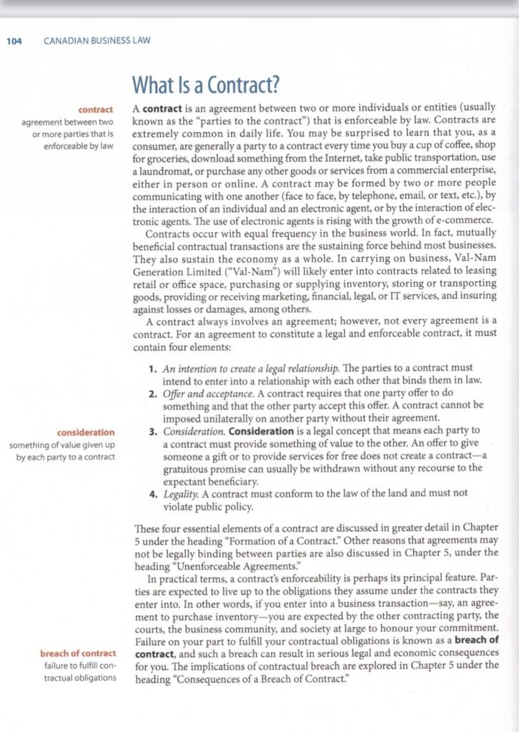 104 CANADIAN BUSINESS LAW contract agreement between | Chegg.com