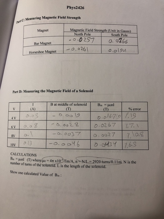 Solved Phys2426 t C: Measuring Magnetie Field Strength ar | Chegg.com