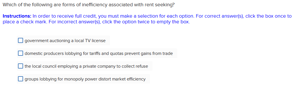 Which of the following are forms of inefficiency | Chegg.com