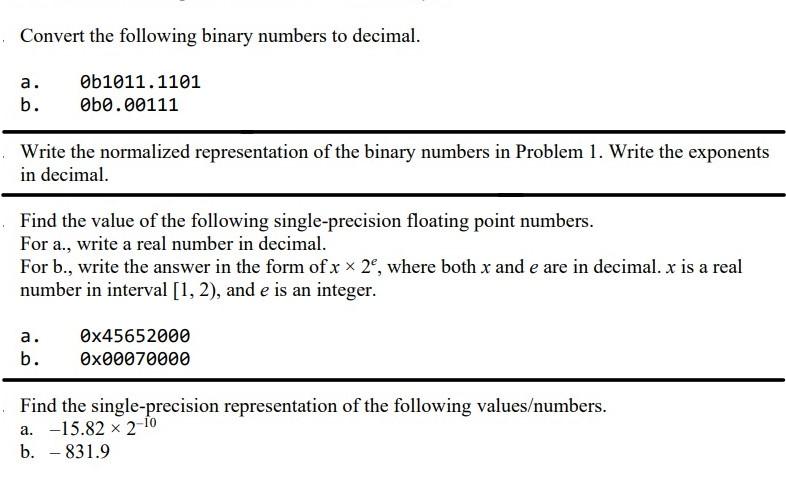 Solved Convert the following binary numbers to decimal. a. | Chegg.com