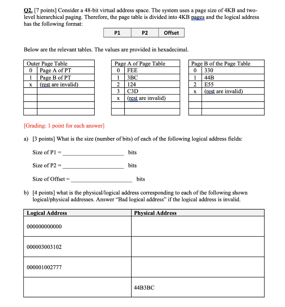 Solved Q2. [7 points] Consider a 48-bit virtual address | Chegg.com