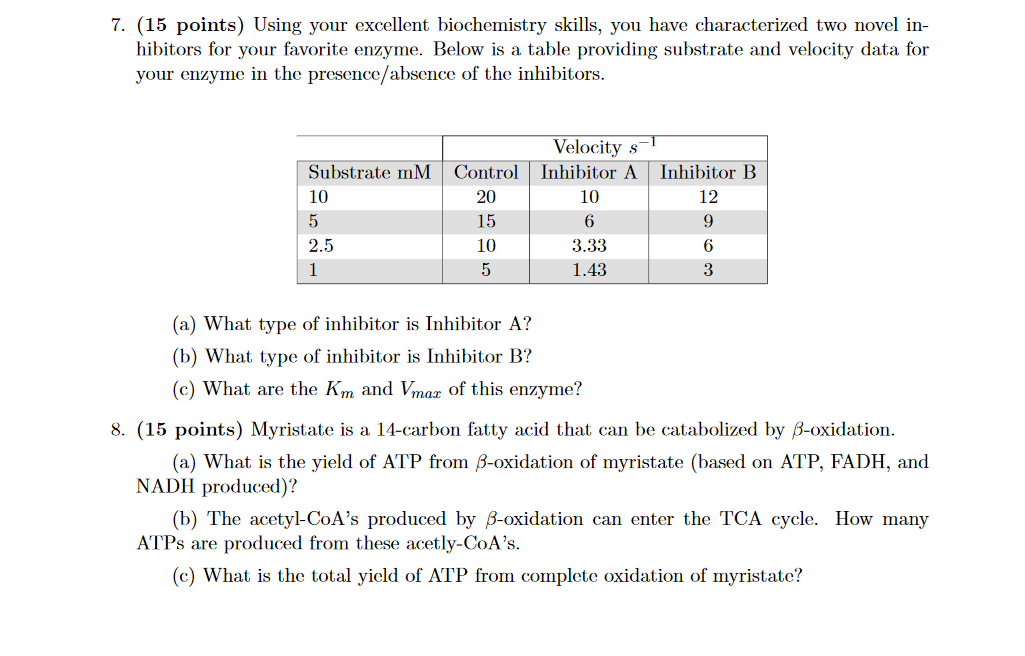 Solved 7. (15 points) Using your excellent biochemistry | Chegg.com