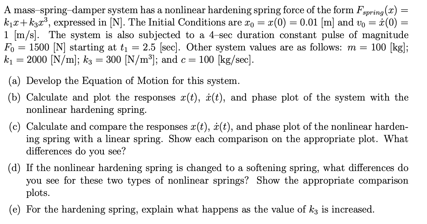Solved = spring (x) x(0) = = A mass-spring-damper system has | Chegg.com