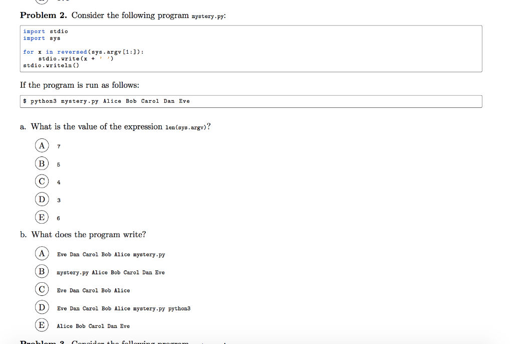 Solved Problem 2. Consider the following program mystery.py: | Chegg.com