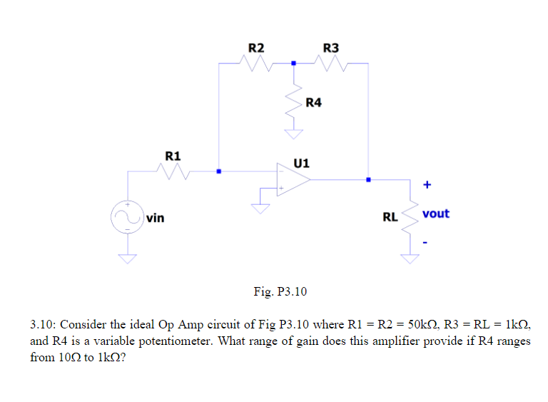 Solved R2 R3 R4 R1 U1 + 찜 vin RL vout Fig. P3.10 = 3.10: | Chegg.com