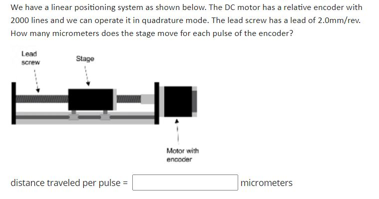 Solved We have a linear positioning system as shown below. | Chegg.com