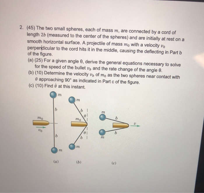 Solved 2. (45) The two small spheres, each of mass m, are | Chegg.com