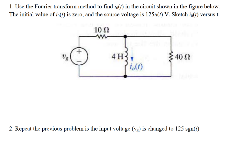 Solved 1. Use the Fourier transform method to find io(t) in | Chegg.com