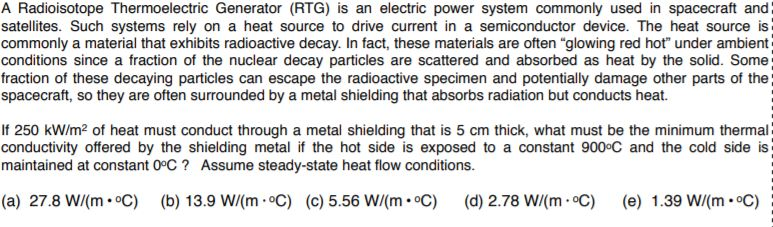 Solved A Radioisotope Thermoelectric Generator (RTG) is an | Chegg.com