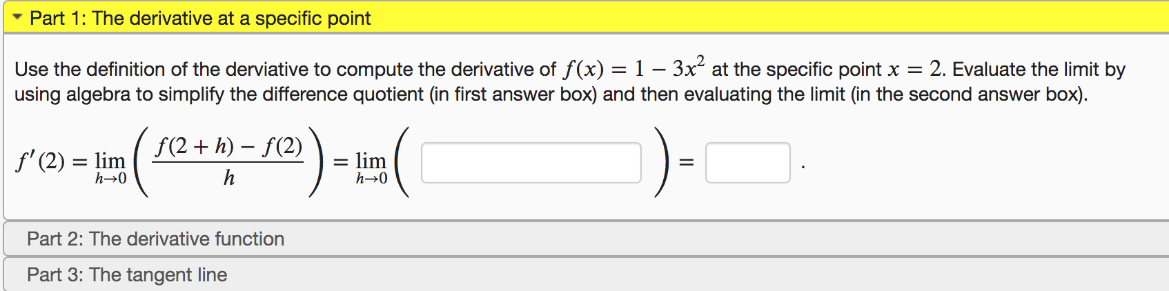Solved - Part 1: Limit of a difference quotient Suppose f(x) | Chegg.com