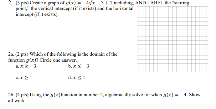Solved 2. (3 pts) Create a graph of g(x) = -47x +3 + 1 | Chegg.com