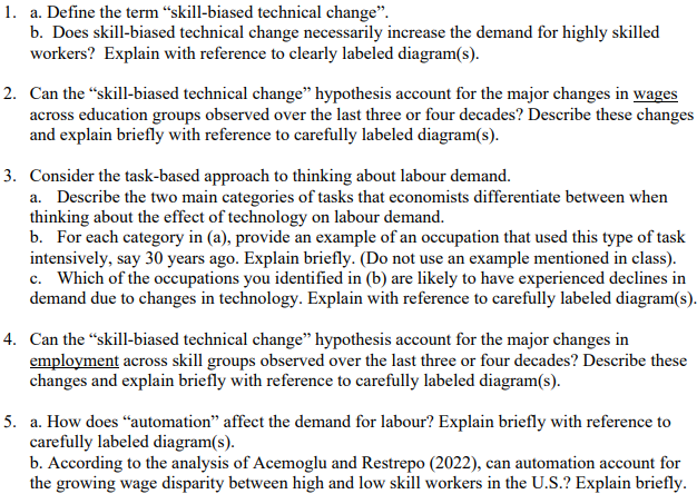Solved 1. a. Define the term "skill-biased technical | Chegg.com