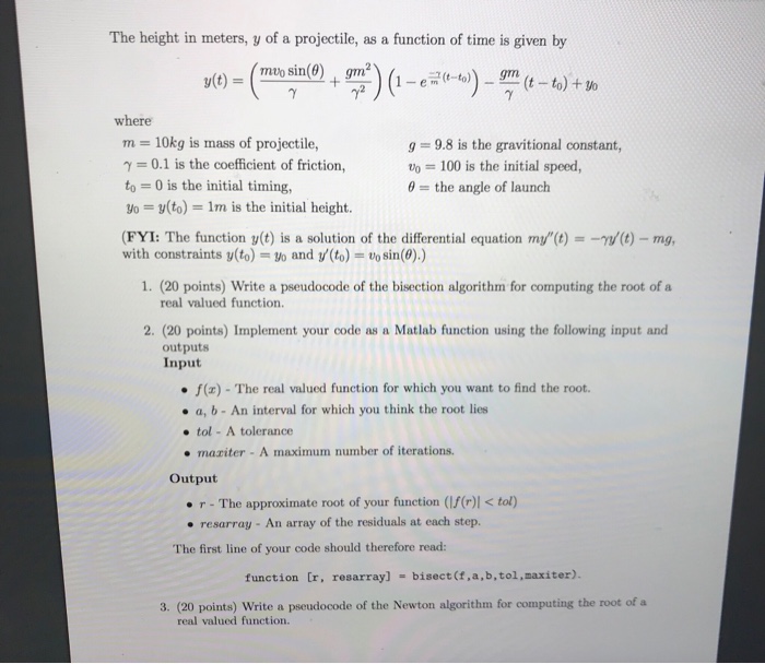 Solved The height in meters, y of a projectile, as a | Chegg.com