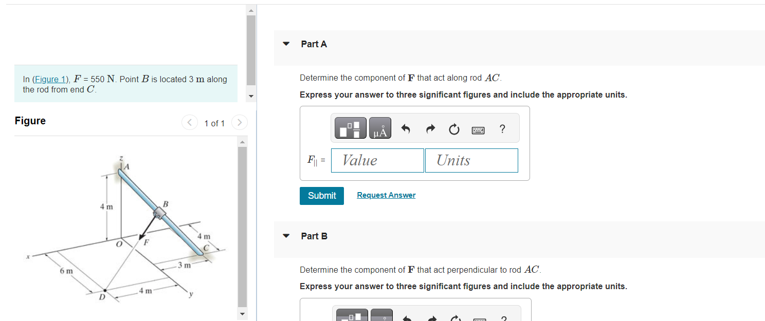 Solved In (Figure 1), F=550 N. Point B is located 3 m along | Chegg.com