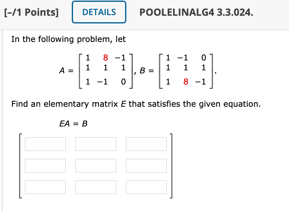 Solved [-/1 Points] DETAILS POOLELINALG4 3.3.024. In the | Chegg.com